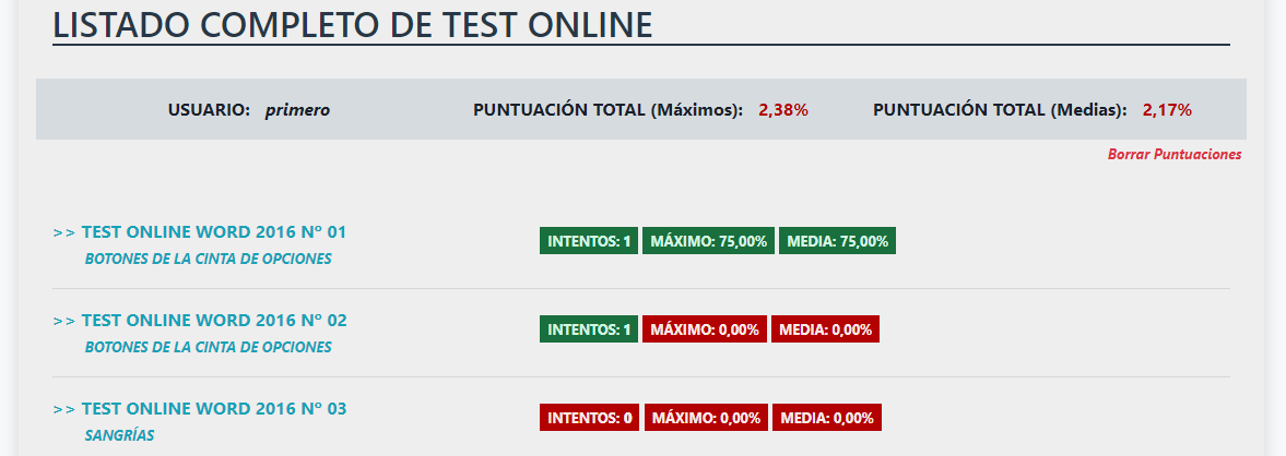 Test Online de Word 2016 - EjerciciosMesa